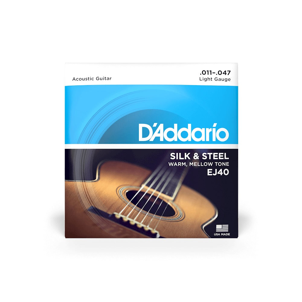 D'Addario EJ40 Silk & Steel Acoustic Guitar Strings - .011-.047 Light ...